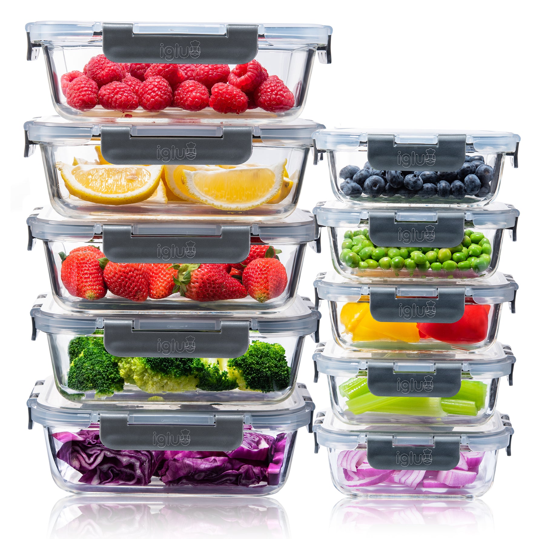Glass Food Storage Containers in 2 sizes - 1050ml and 370ml - 10 PACK ...