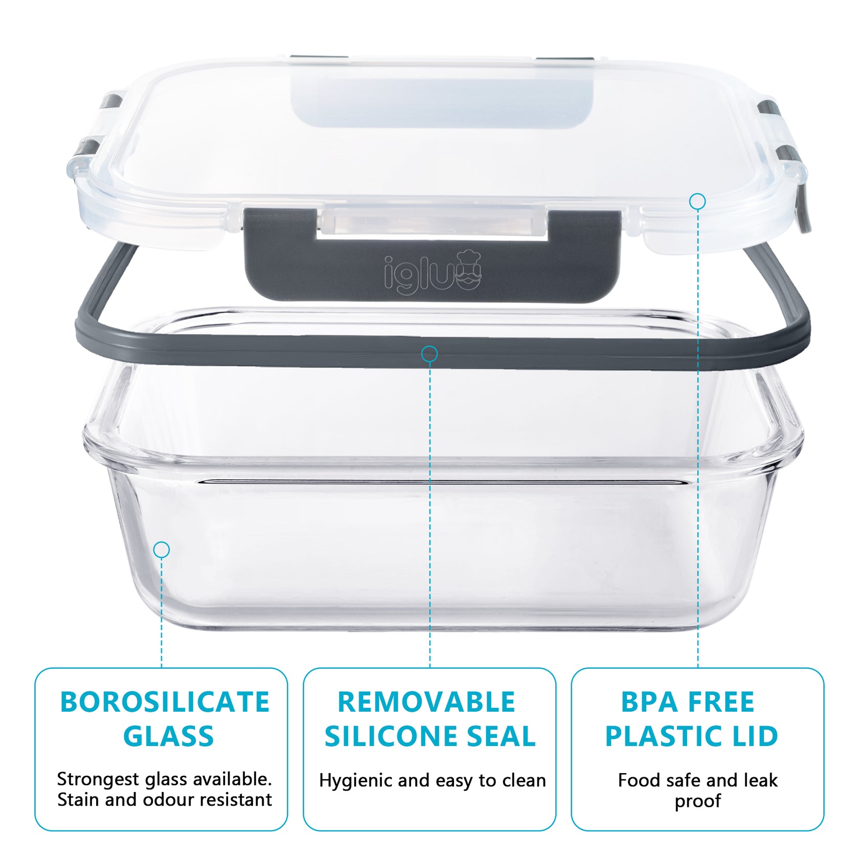 Glass Food Storage Containers in 2 sizes - 1050ml and 370ml - 10 PACK ...